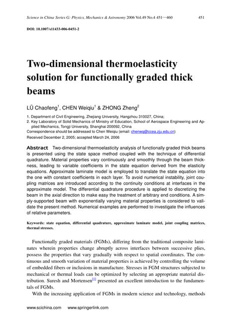 Pdf Two Dimensional Thermoelasticity Solution For Functionally Graded Thick Beams