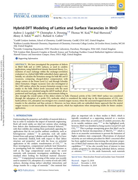Pdf Hybrid Dft Modelling Of Lattice And Surface Vacancies In Mno