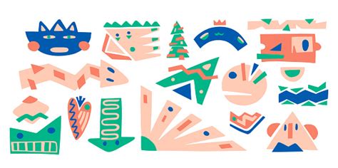 손의 큰 세트는 다양한 모양과 낙서 개체를 그린 추상적인 현대 현대 트렌디 한 벡터 일러스트 플랫 웹 디자인 화살표 포인터모바일 응용 프로그램 지오메트리 기하에 대한 스톡