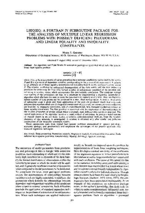 Pdf Lseqieq A Fortran Iv Subroutine Package For The Analysis Of