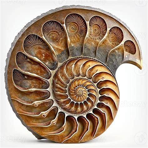 Ammonite Fossil On The White Background Created With Generative Ai