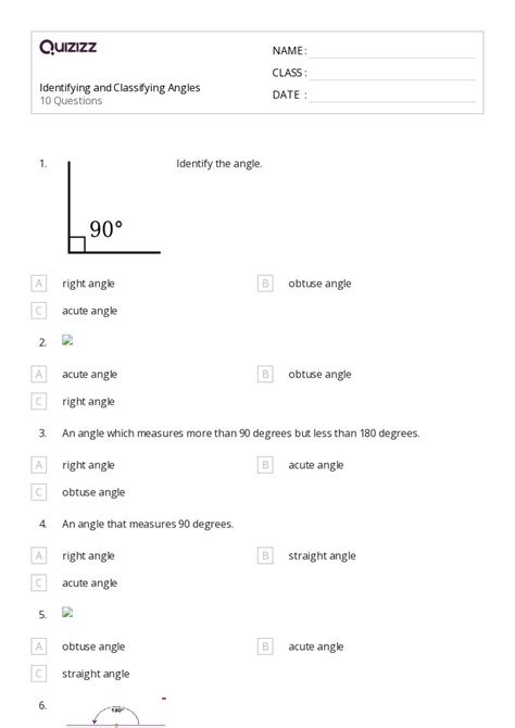 Classifying Angles Worksheets For Th Class On Quizizz Free Printable