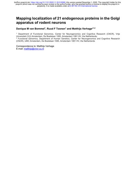 Pdf Mapping Localization Of 21 Endogenous Proteins In The Golgi
