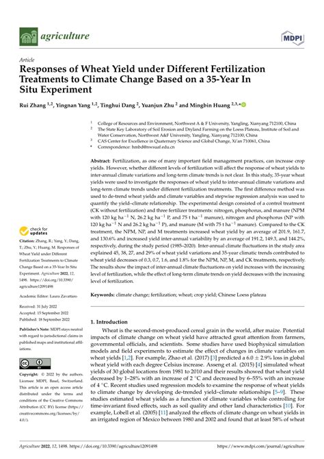 PDF Responses Of Wheat Yield Under Different Fertilization Treatments To Climate Change Based