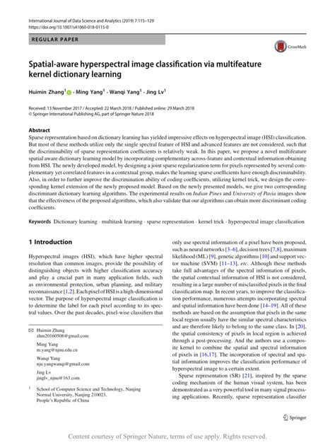 spatial aware hyperspectral image classification via multifeature