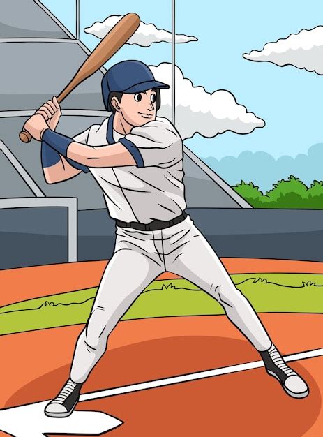 무료로 다운로드 가능한 야구 타자 만화 벡터 And 일러스트