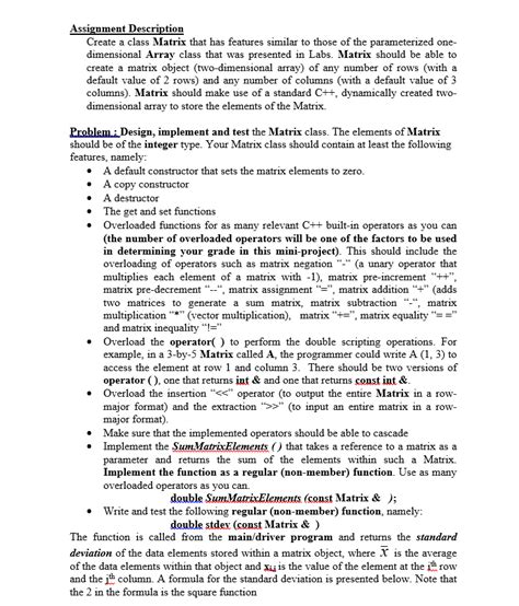 solved assignment description create a class matrix that