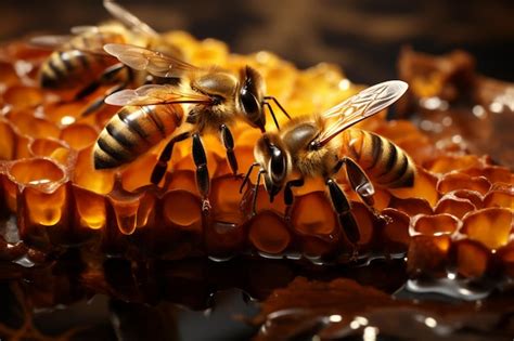 Premium Photo Bees With A Honeycomb Generative Ai