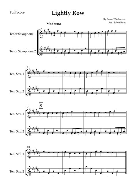 Lightly Row For Tenor Saxophone Duo Arr Fabio Britto By Franz
