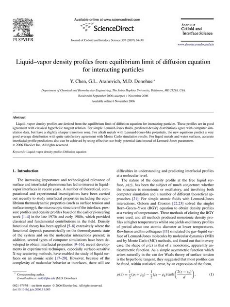 PDF Liquidvapor Density Profiles From Equilibrium Limit Of Diffusion