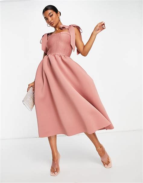 Asos Design Robe De Bal De Promo Mi Longue Froncée En Satin à Liens à