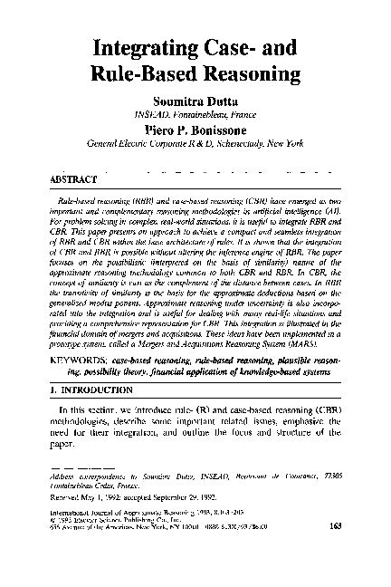 Pdf Integrating Case And Rule Based Reasoning