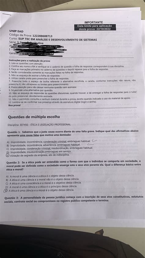 Prova ética E Legislação Profissional Unip Ética E Legislação