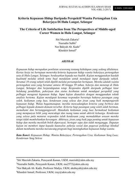 PDF The Criteria Of Life Satisfaction From The Perspectives Of Middle Aged Career Women In