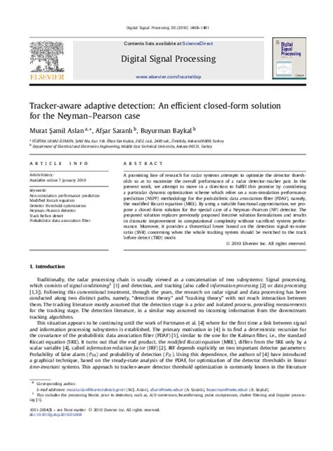 Pdf Tracker Aware Adaptive Detection An Efficient Closed Form