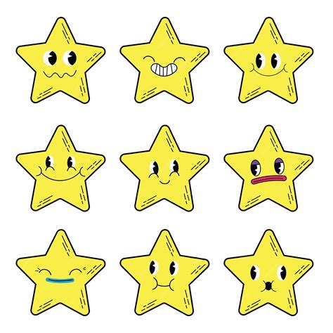 Ensemble Dimages Vectorielles Détoiles Jaunes Mignonnes Avec