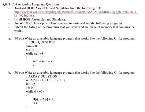 solved 4 hc08 assembly language questions dowload hc08