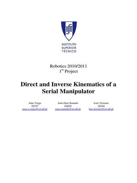 direct and inverse kinematics of a serial manipulator pdf euclidean