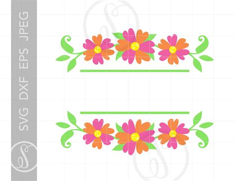 Floral Split Frame Svg Clipart Floral Split Frame Silhouette Etsy