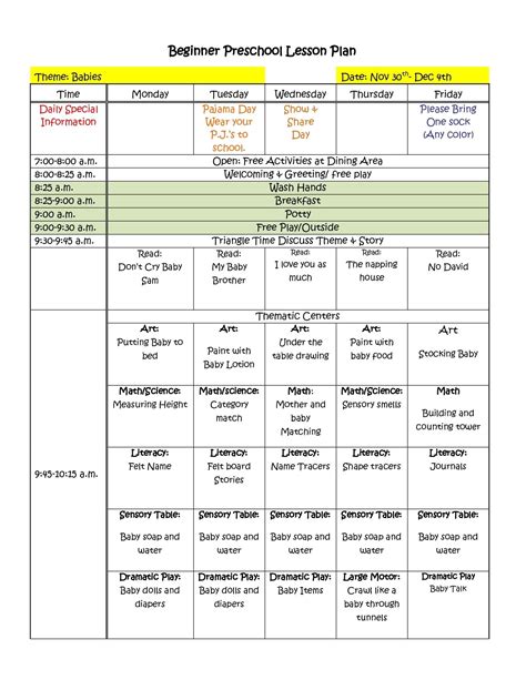 Printable Pre K Lesson Plans Printable Lesson Plans