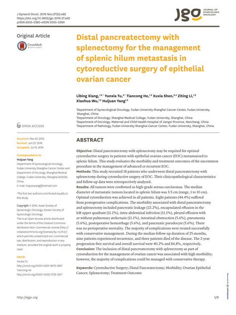 Pdf Original Article Distal Pancreatectomy With Splenectomy For The