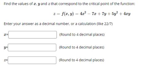Solved Find The Values Of X Y And Z That Correspond To The Chegg