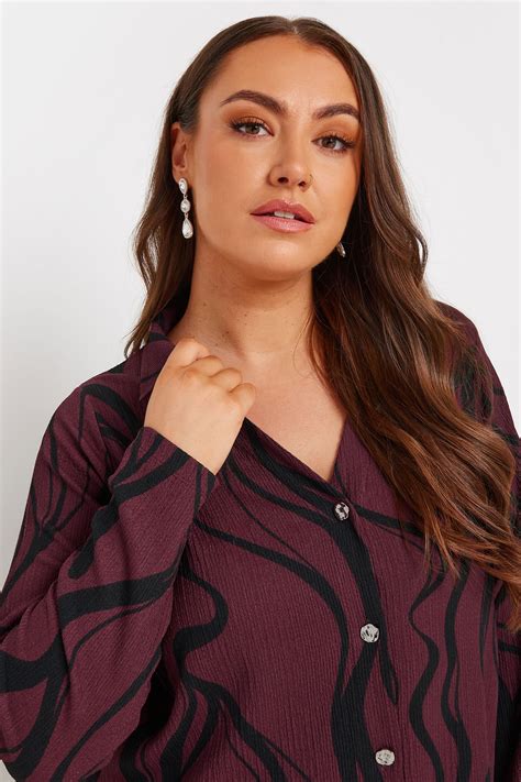 Yours Plus Size Burgundy Red Swirl Print Textured Shirt Yours Clothing