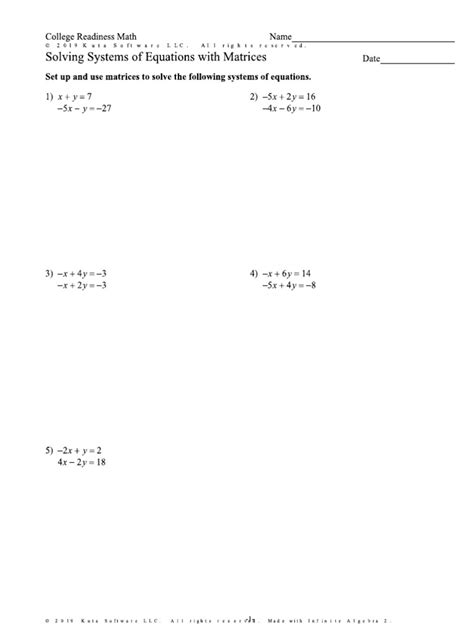 Simultaneous Equations Matrix Method 2 Pdf