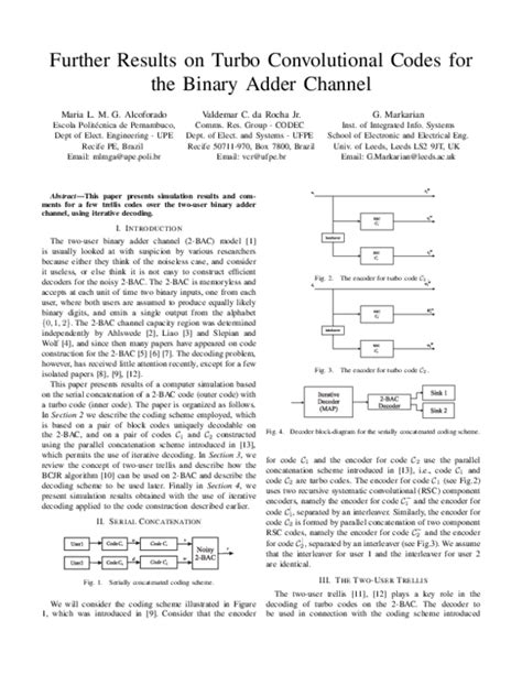Pdf Further Results On Turbo Convolutional Codes For The Binary Adder