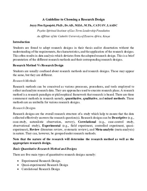 Pdf A Guideline To Choosing A Research Design