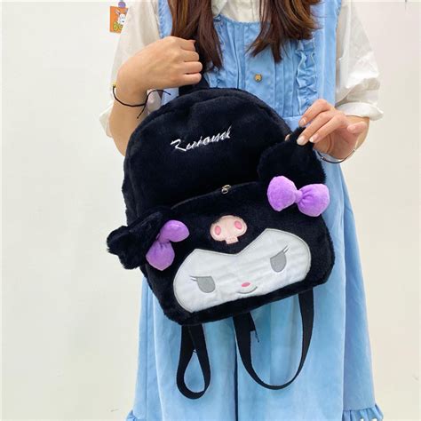 Рюкзак аниме Куроми (Kuromi) для девочки, черный плюшевый, FS-2152 ...