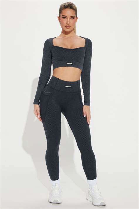 Washed Amycus Ribbed Seamless Top Black Fashion Nova Nova Sport