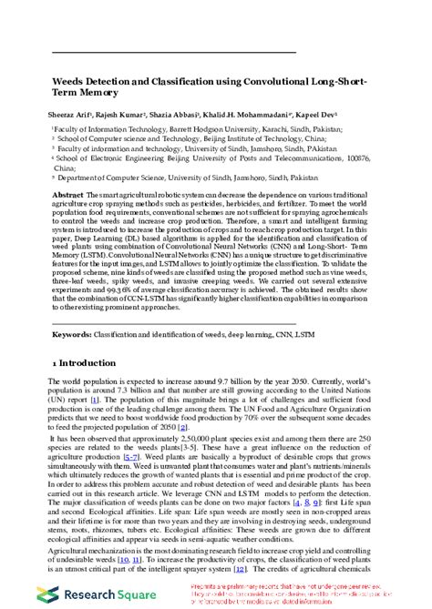 Pdf Weeds Detection And Classification Using Convolutional Long Short Term Memory