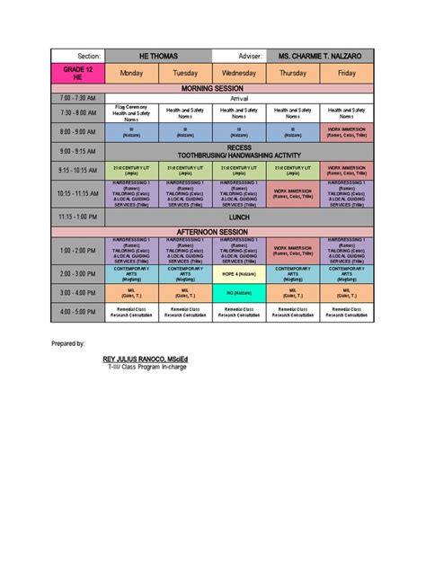 Grade 12 Class Program Pdf Economies Occupational Safety And Health