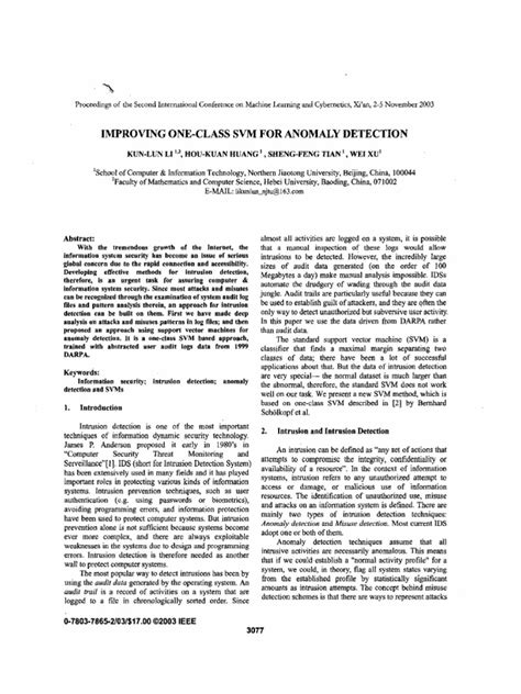 Improving Oneclass Svm For Anomaly Detection Pdf Support Vector