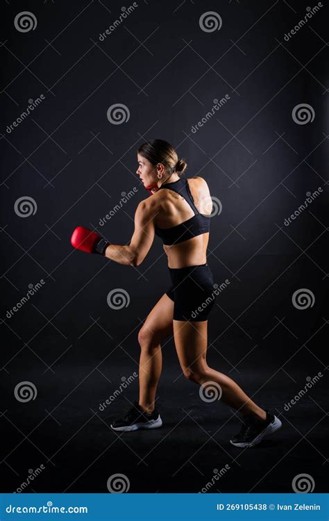 Woman Do High Kick Tae Bo Athletic Fit Female With Perfect Body Kick