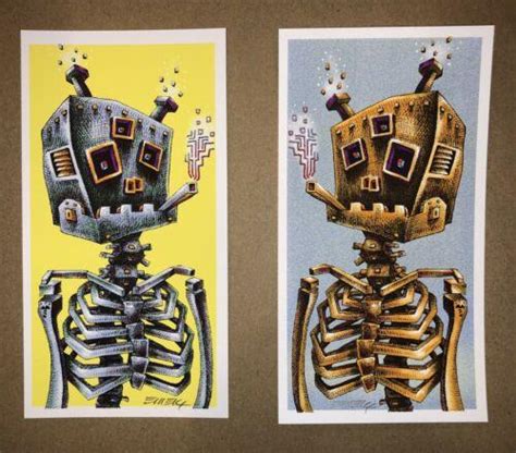 Emek Smoking Robot Handbill Poster Art Print Signed Set Rare Blue
