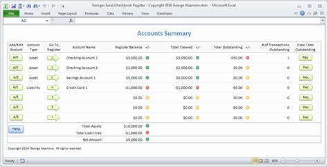Checking Account Balance Sheet Template