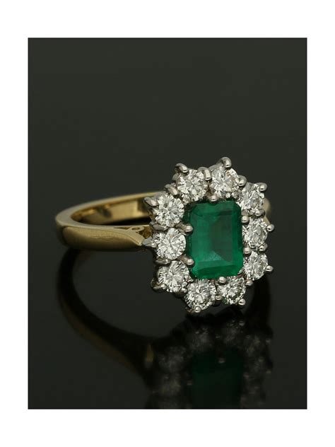 Emerald And Diamond Emerald Cut Cluster Ring In 18ct Yellow And White Gold
