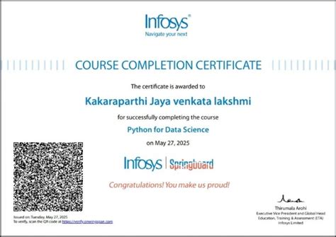 Learning Python For Data Science With Infosys Springboard Kakaraparthi Jaya Venkata Lakshmi