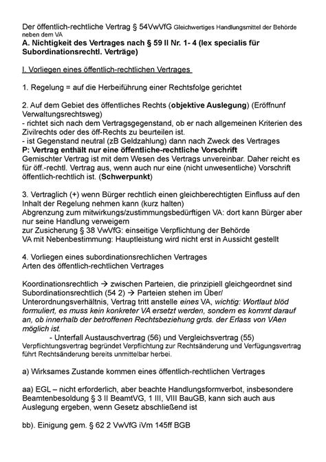Baurecht Zusammenfassung Der Vertrag VwVfG Gleichwertiges Handlungsmittel Der Neben Dem VA