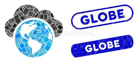 Rectangle Mosaic Globe With Grunge Globe Seals Stock Vector