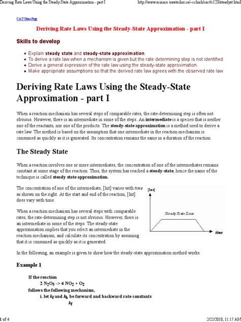 Deriving Rate Laws Using The Steady State Approximation Part I Pdf Chemical Kinetics