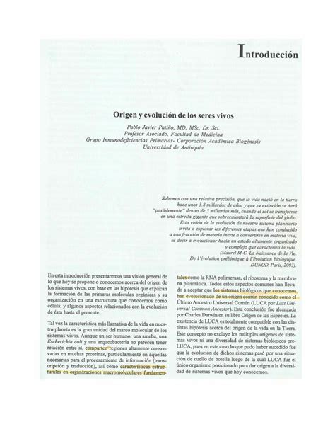 Pdf Origen Y Evolución De Los Seres Vivos 1 Dokumentips