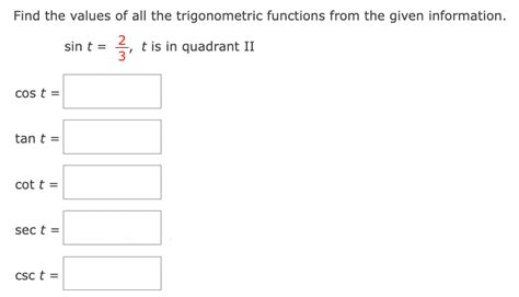 Solved Find The Values Of All The Trigonometric Functions
