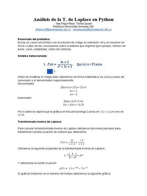 Analisis De Laplace En Python Pdf Fracción Matemáticas Ecuaciones