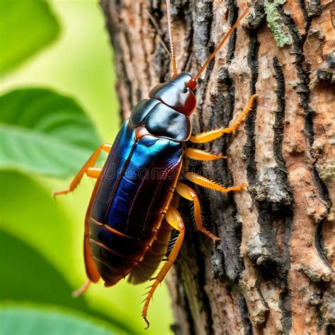 A Cockroach Crawling In The Tree Bark Stock Illustration Illustration
