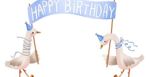 Birthday Goose With Banner Happy Birthday Duck Illustrations Ft