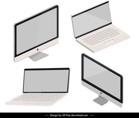 Laptop Icons Modern Elegant 3d Sketch Vectors Images Graphic Art