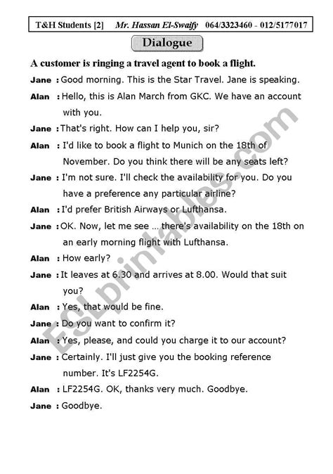 Dialogue Booking A Flight Esl Worksheet By Mr Good